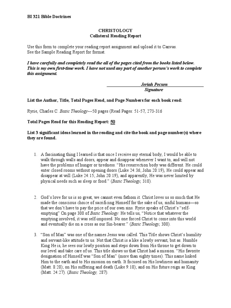 Christology Reading Report Summary | PDF
