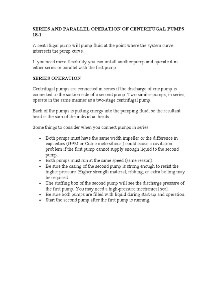 Centrifugal pumps in series and parallel operation | PDF | Pump ...