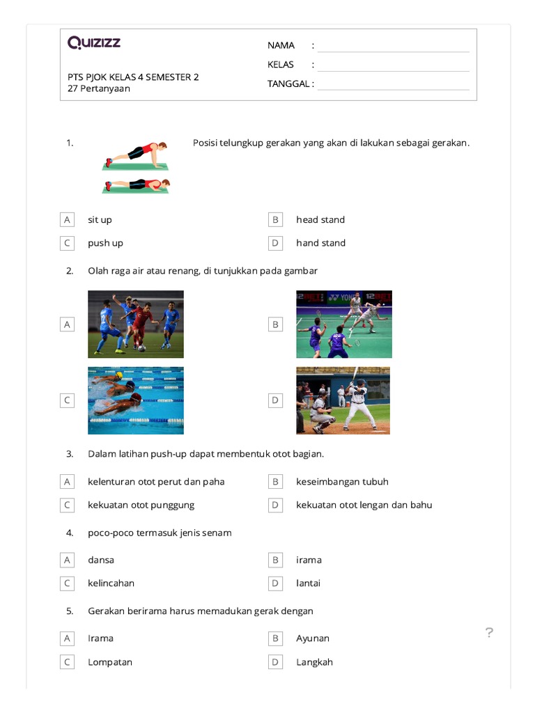 PTS Pjok Kelas 4 Semester 2 | PDF