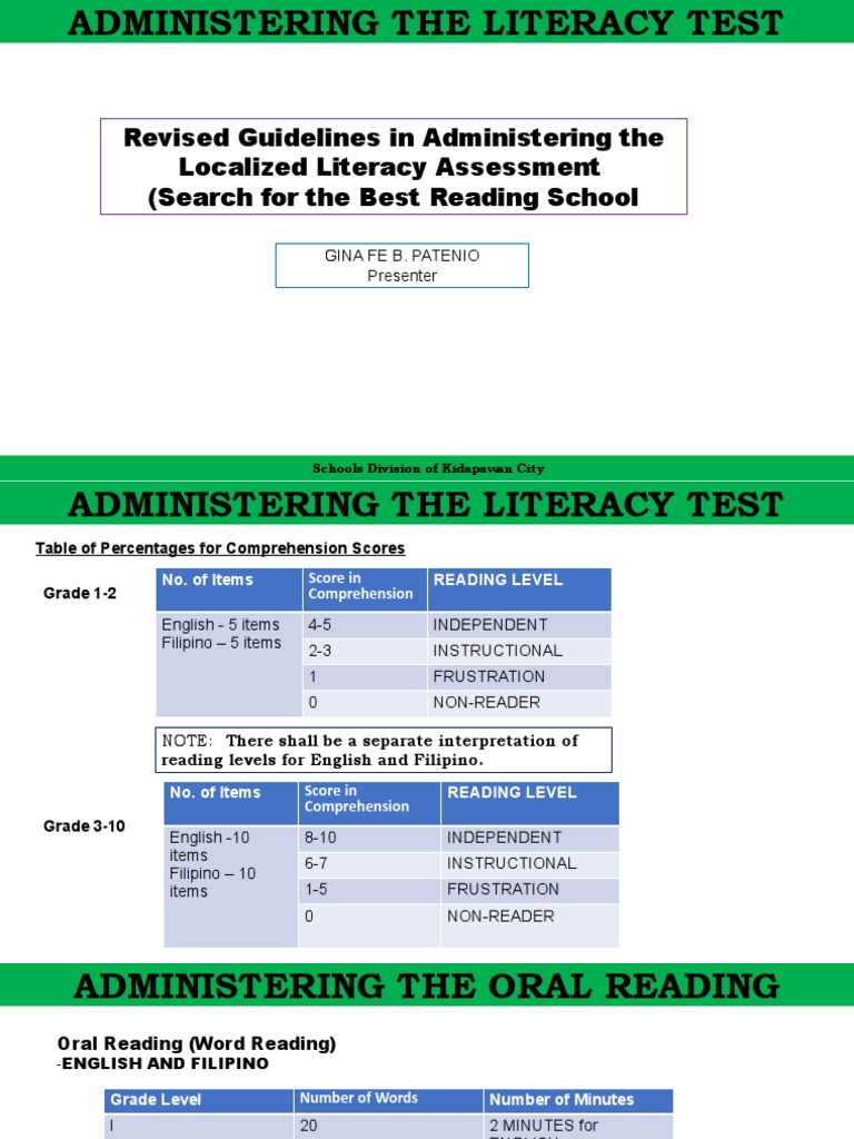 Literacy Assessment Guidelines | PDF | Reading Comprehension | Literacy