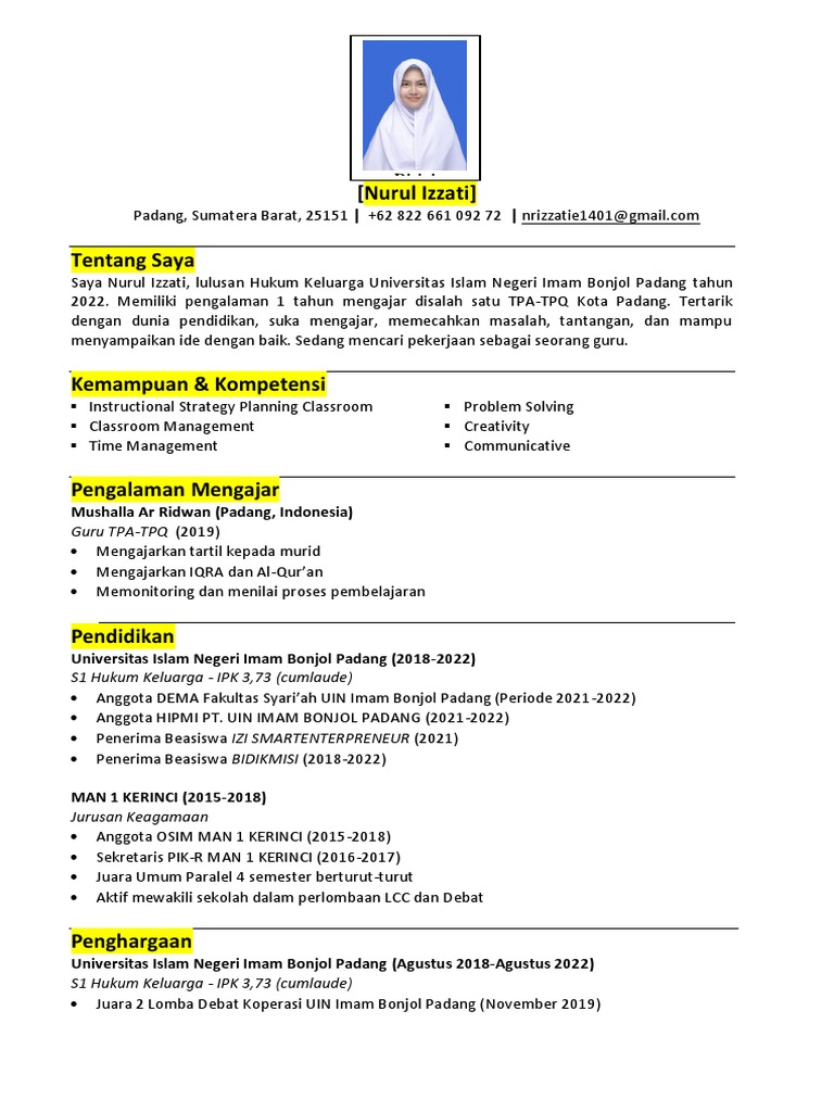 CV Nurul Izzati | PDF