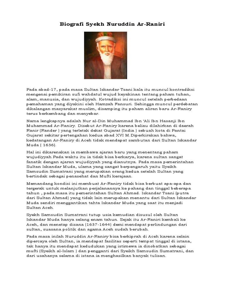 Biografi Syekh Nuruddin Ar-Raniri | PDF