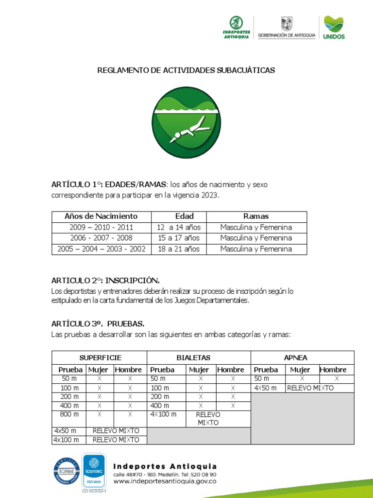 Actividades Subacuaticas Depa 2023 | PDF