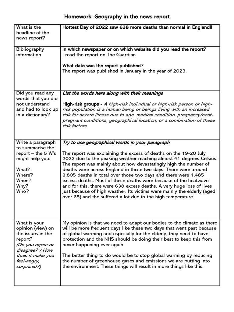 Week 1 Geography in The News Homework - Printing | PDF