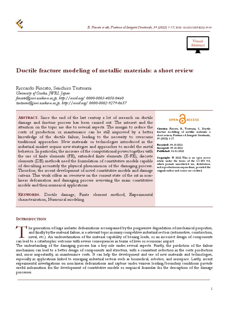 Ductile Fracture Modeling Of Metallic Materials A Pdf