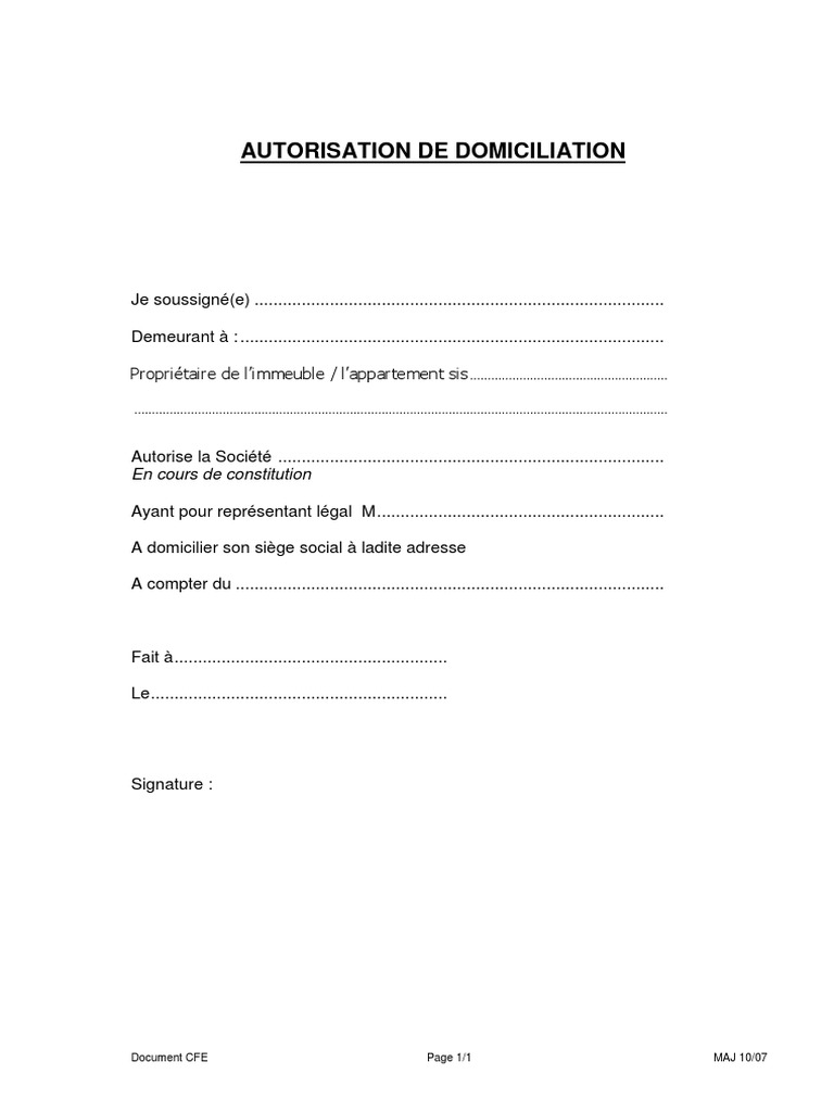 Autorisation de Domiciliation | PDF