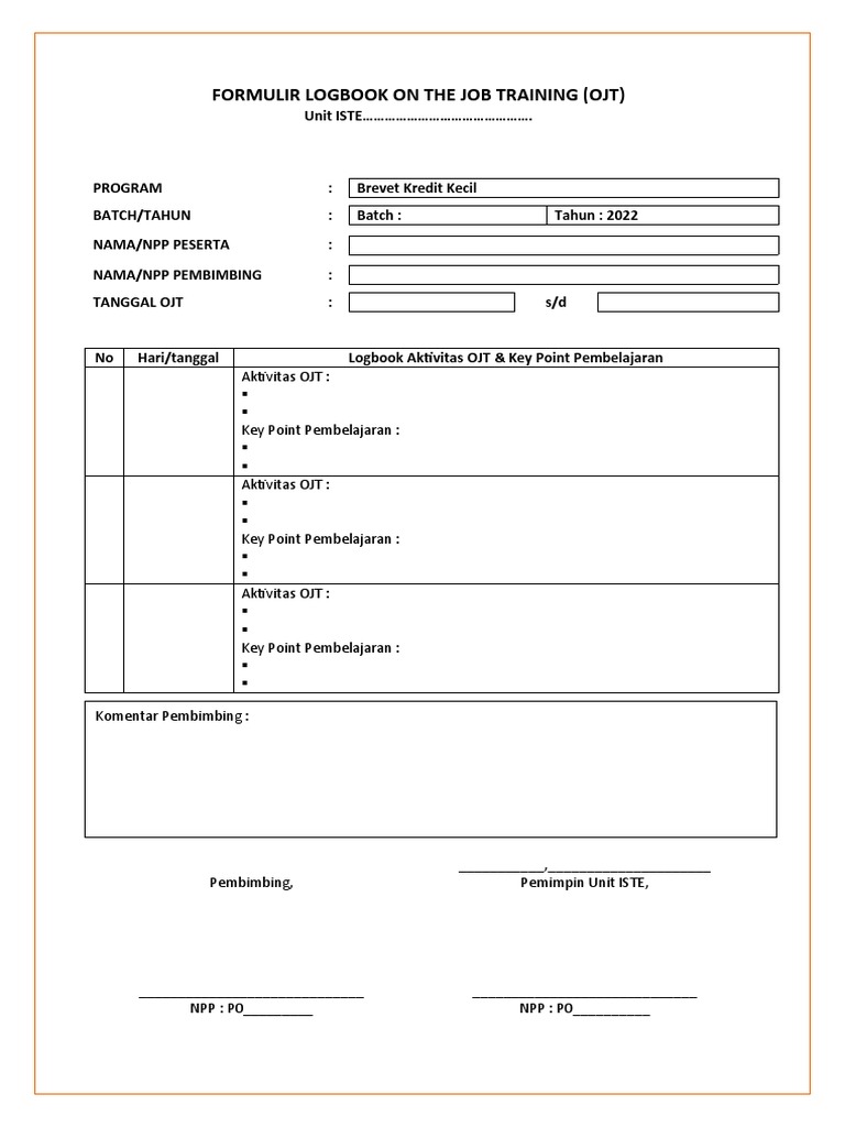 Formulir Log Book OJT (2) | PDF