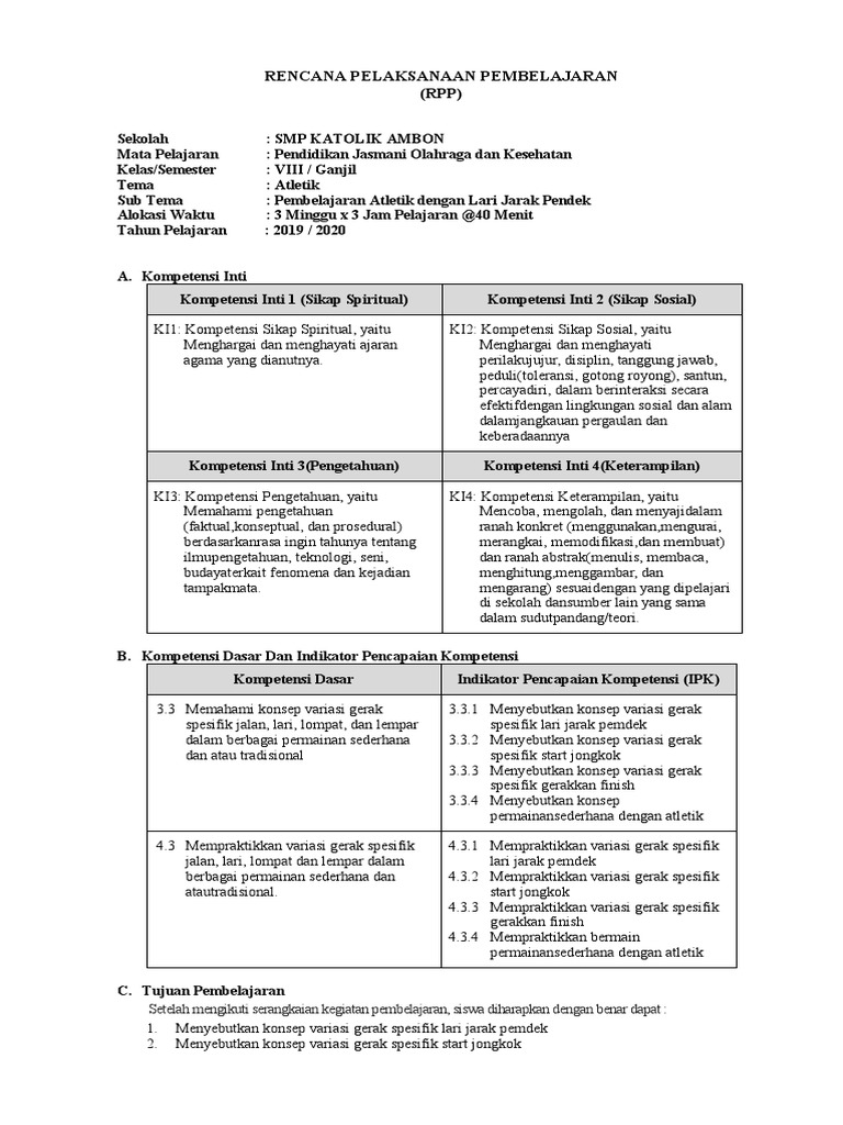 RPP 3.2 Lari Jarak Pendek | PDF