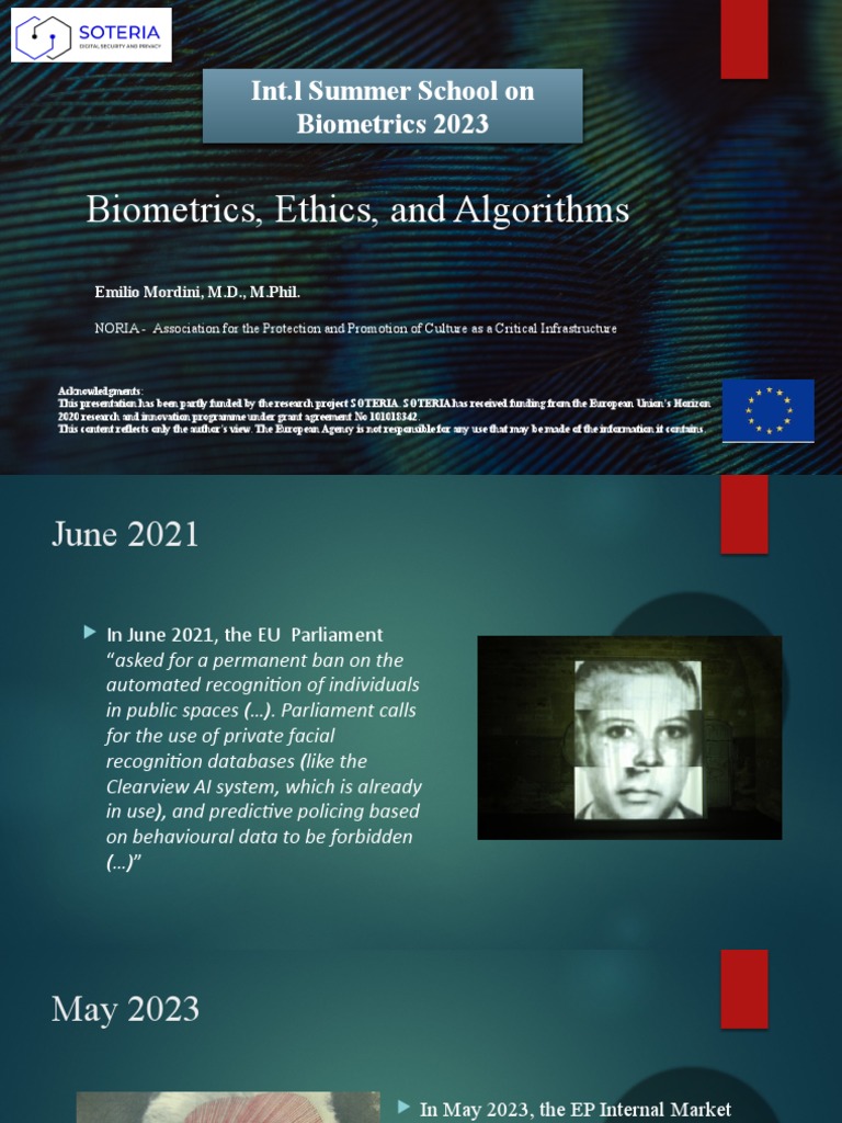 EMILIO MORDINI - Biometrics Ethics Algorithms - 20th Int.l Summer School On Biometrics 2022 | PDF
