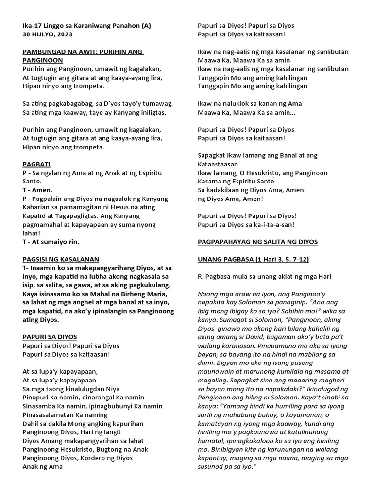 Tagalog Mass Songs | PDF
