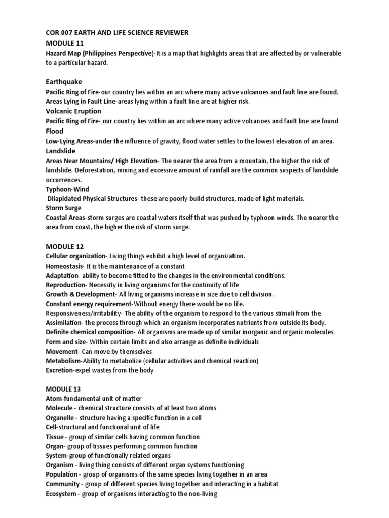 Cor 007 Earth and Life Science Reviewer | PDF | Science & Mathematics