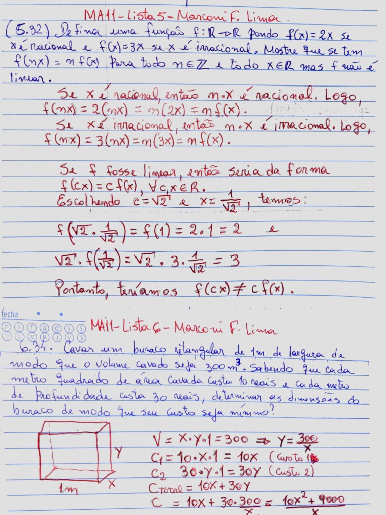 MA11-Listas 5 e 6 - Respostas - Marconi Ferreira | PDF