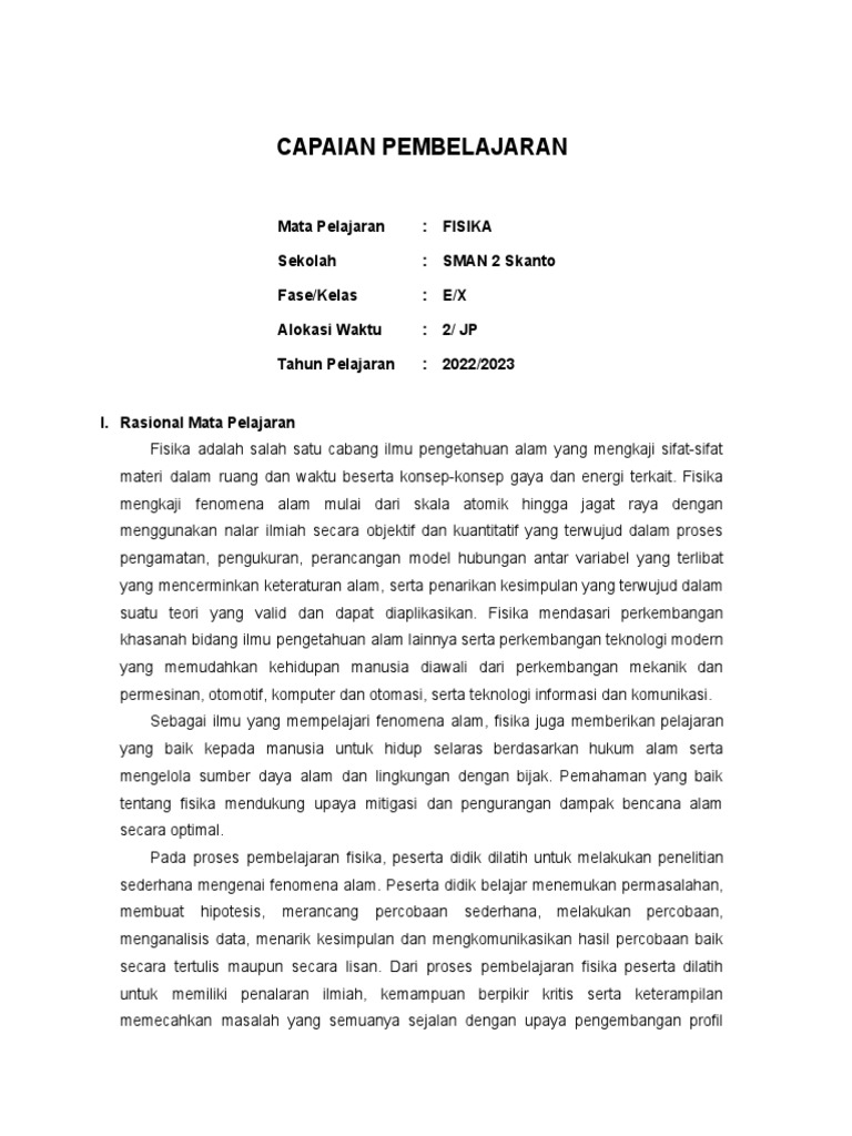 Capaian Pembelajaran Fisika Fase E | PDF