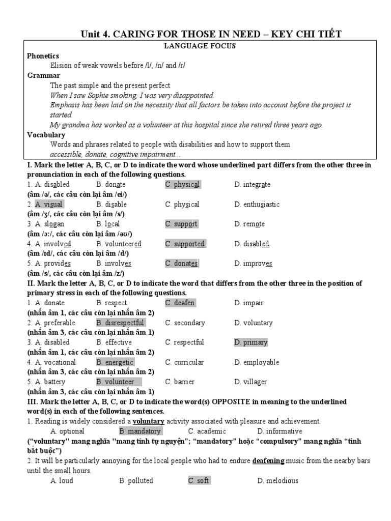 Unit 4 - KEY chi tiết | PDF