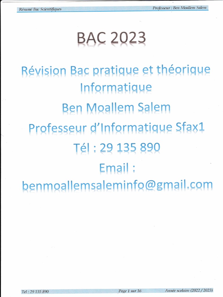 Révision Bac Pratique 2023 | PDF