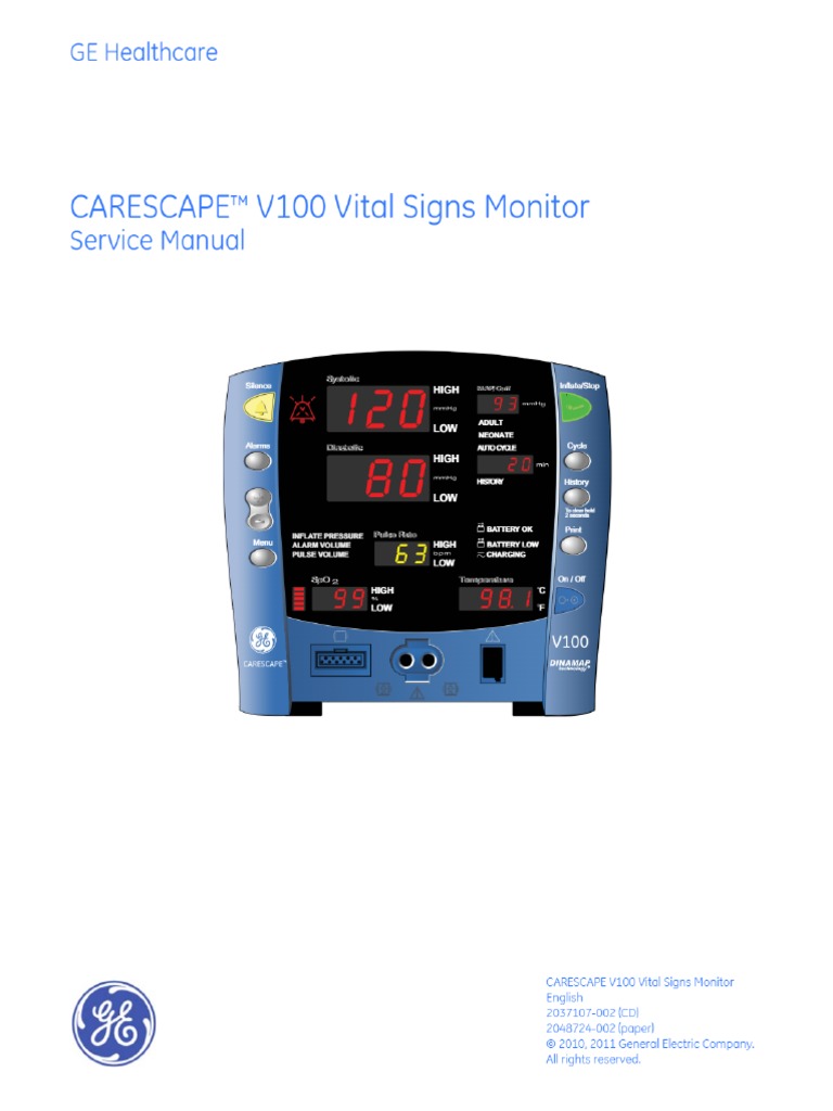 GE Carescape V100 Vital Signs Monitor Service Manual | PDF