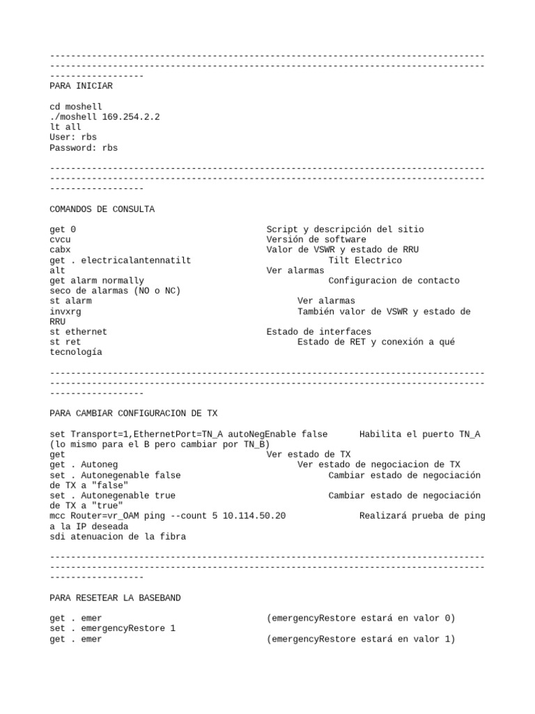 Comandos Basicos Moshell v01 | PDF