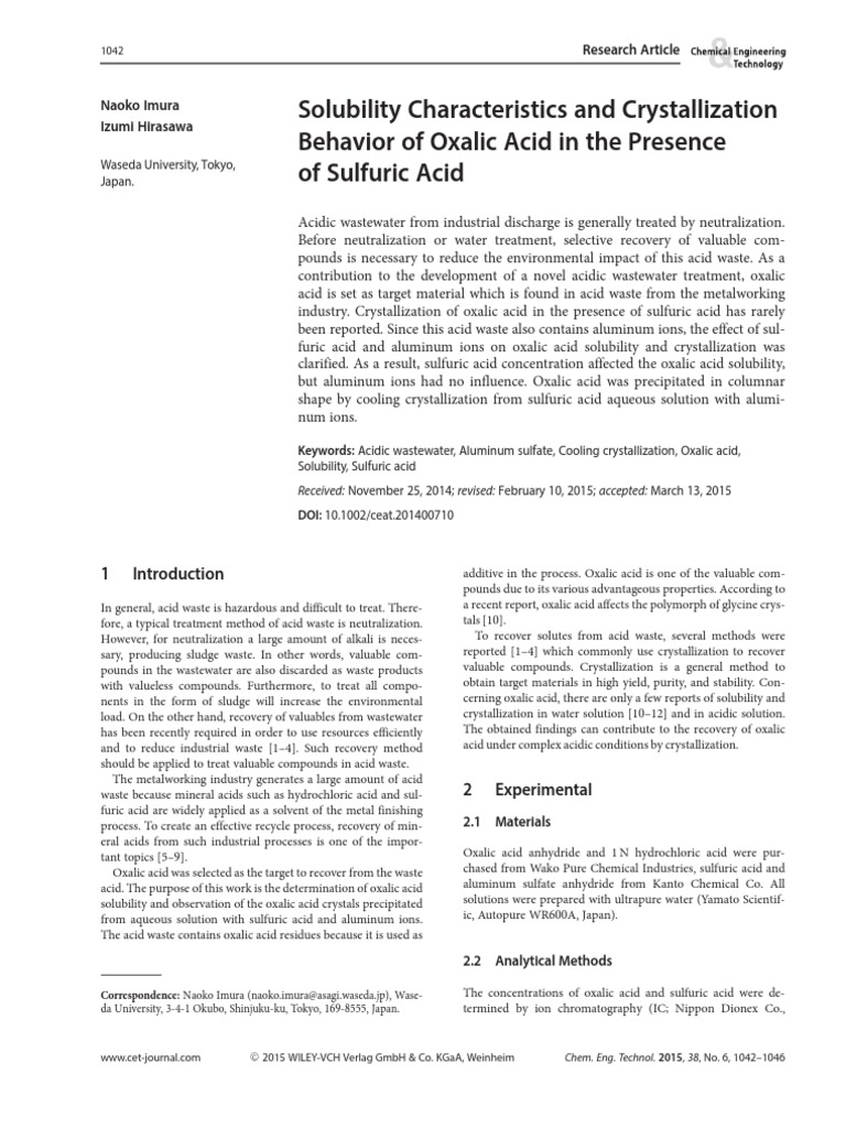 Oxalic Acid Solubility in Sulfuric Acid | PDF | Science & Mathematics ...