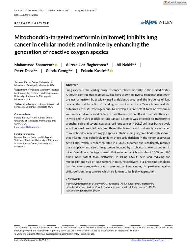 Molecular Carcinogenesis - 2023 - Shameem - Mitochondria Targeted ...