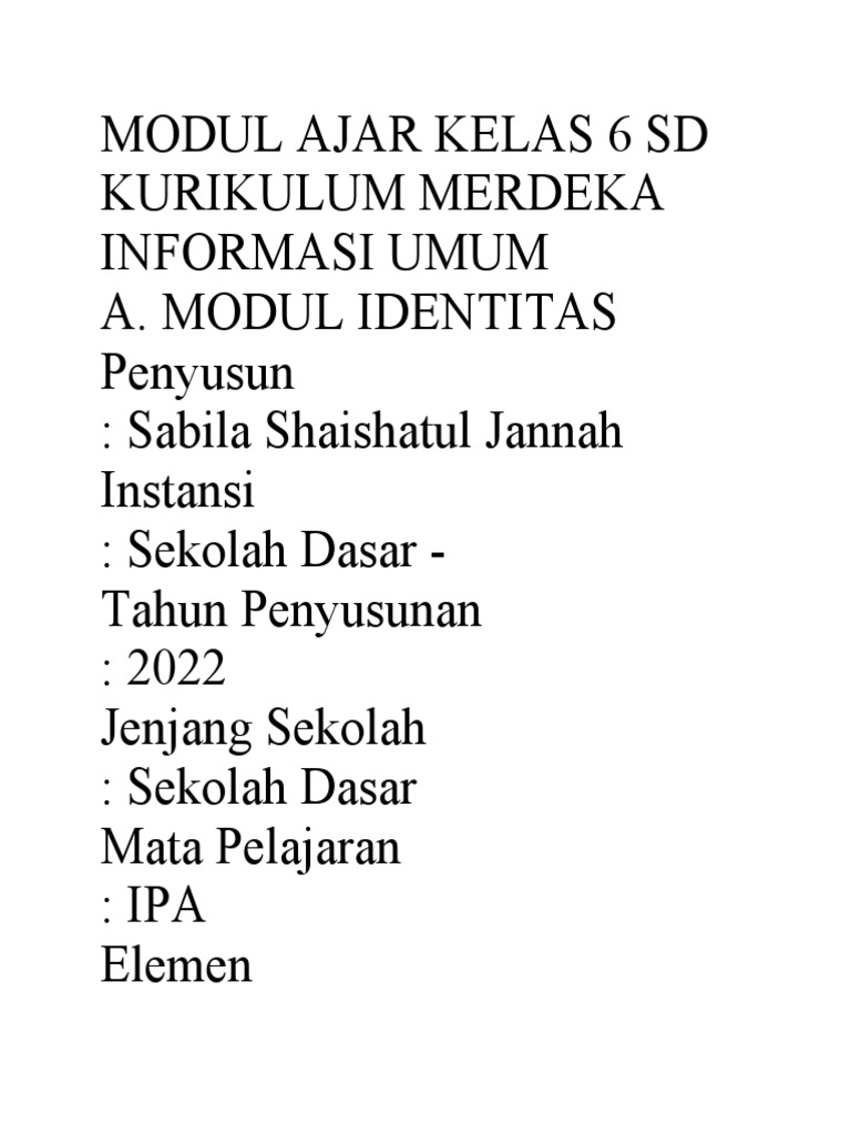 Modul Ajar Kelas 6 SD Kurikulum Merdeka | PDF