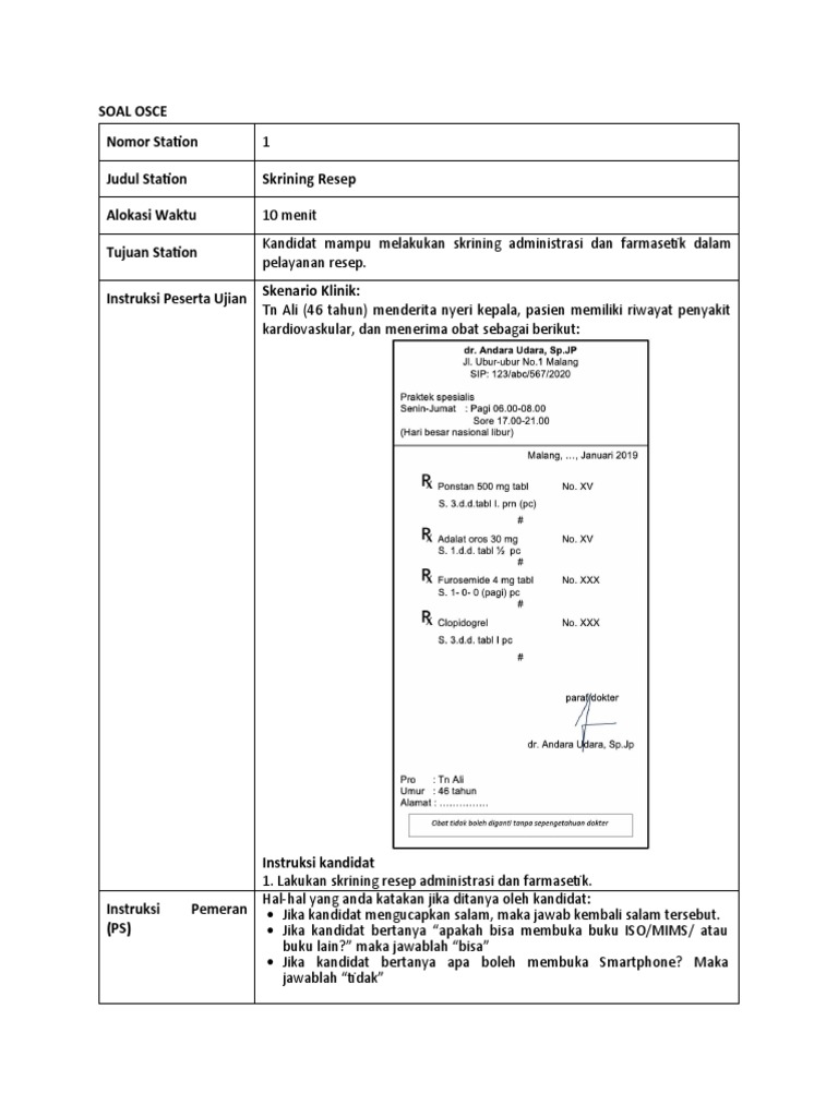 Soal Osce Skrining Resep | PDF | Sains & Matematika