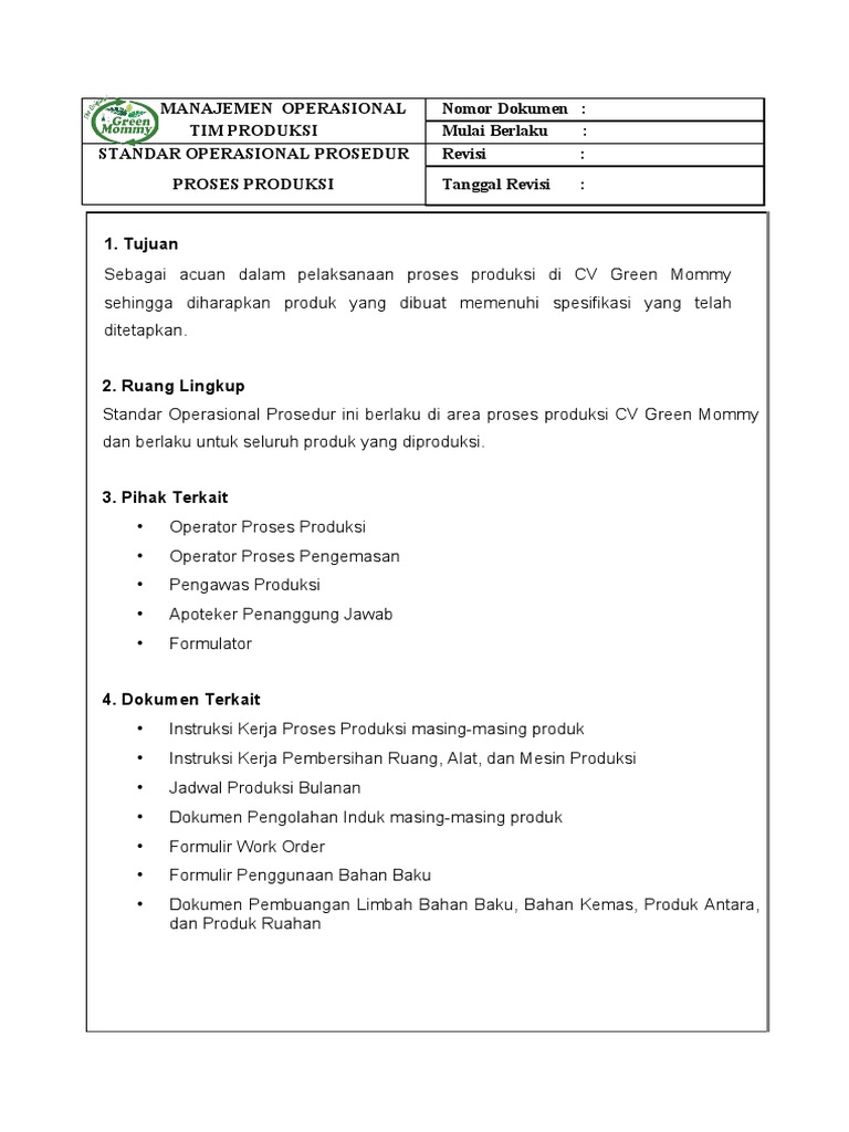 SOP Proses Produksi | PDF