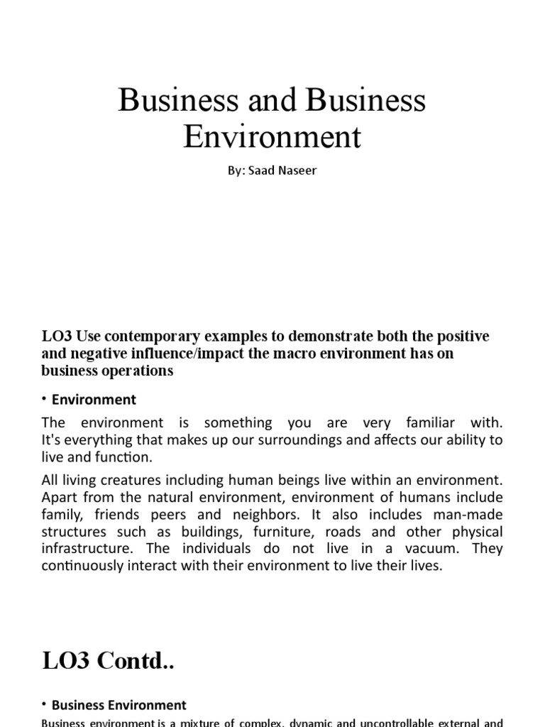 LO3 Unit 1 Business and Business Environment | PDF | Economics | Natural Environment