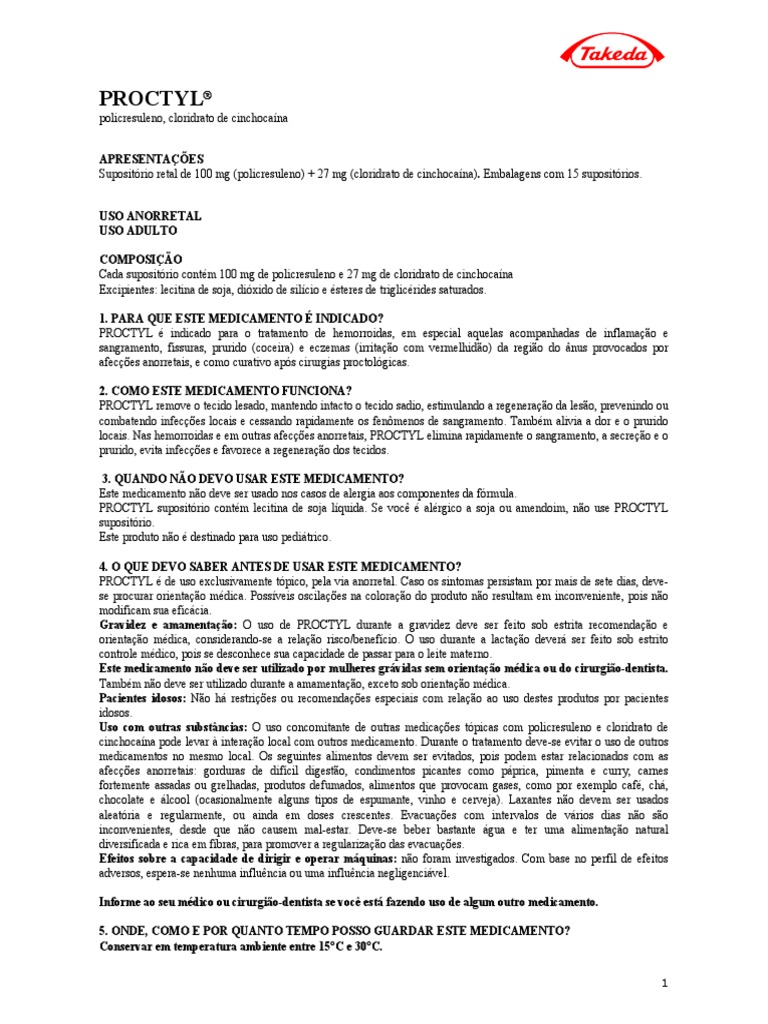 Proctyl Supositório Bula Paciente | PDF