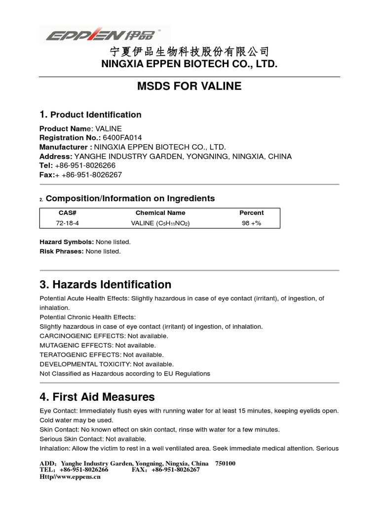 08 MSDS Valine | PDF | Combustion | Fires