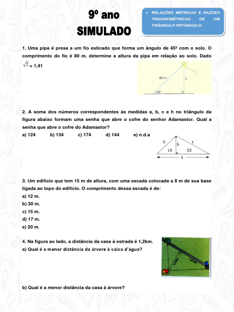 Simulado Geometria 9º Ano Relações Métricas e Trigonométricas | PDF