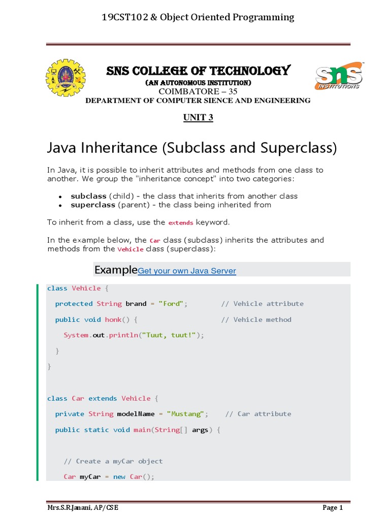 Unit-III Session 21 Sub Class Super Class | PDF Unit-III Session 21 Sub Class Super Class | PDF