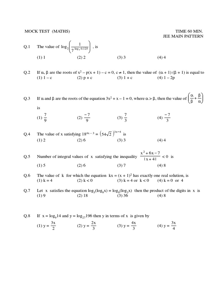 Mock Test 1 Q E Pdf Logarithm Mathematical Objects