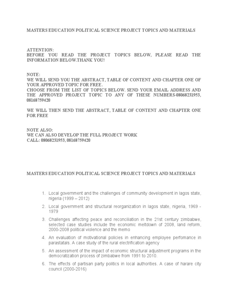 Political Science Project Topics Nigeria | PDF | Nigeria | Zimbabwe