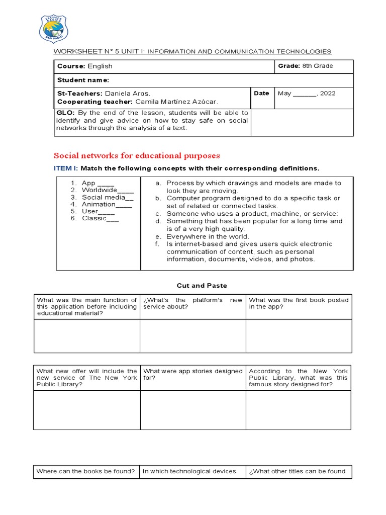 8th Grade ICT Safety Worksheet | PDF | Application Software | Social Media