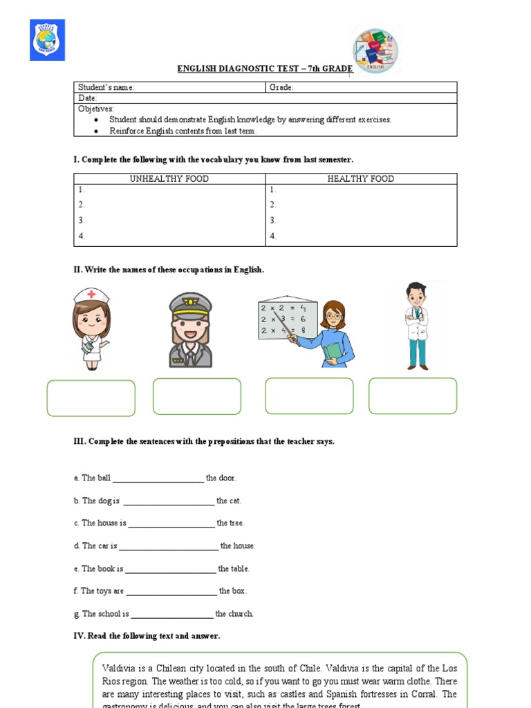 2023 7TH Grade. English Diagnostic Test. | PDF