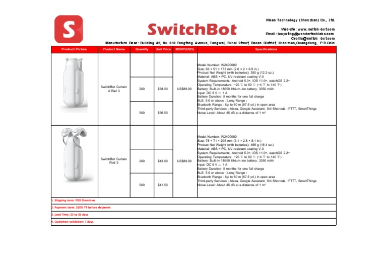 SwitchBot Curtain Price List | PDF