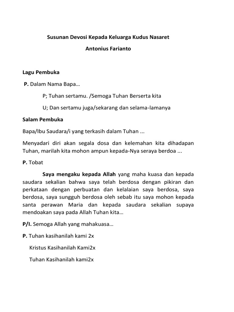 Tata Cara Devosi Kepada Keluarga Kudus Nazareth. | PDF