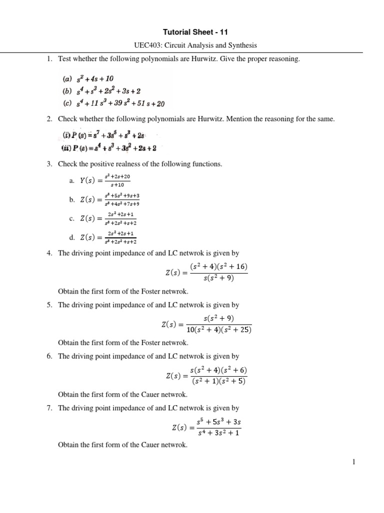 Tutorial Sheet - 11 | PDF