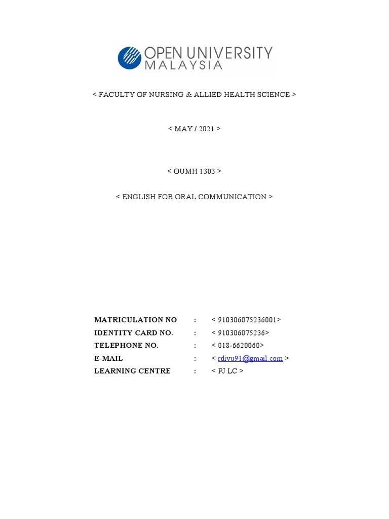 Oumh 1303 English For Oral Communication | PDF | Self-Improvement