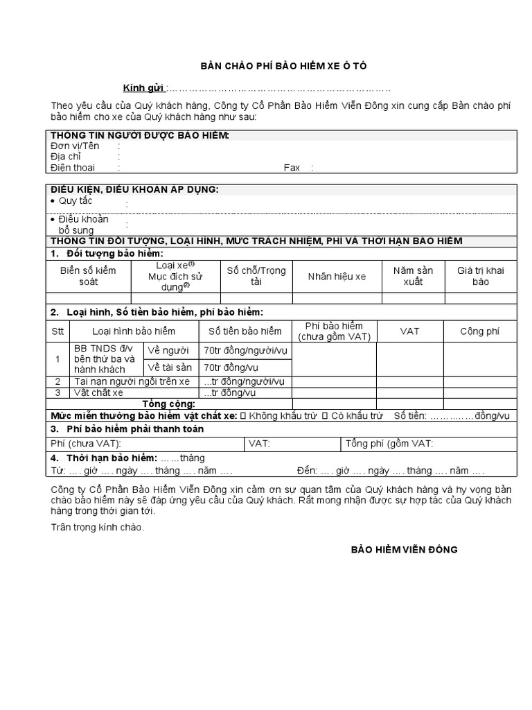 Ban Chao Phi Bao Hiem Xe Oto | PDF