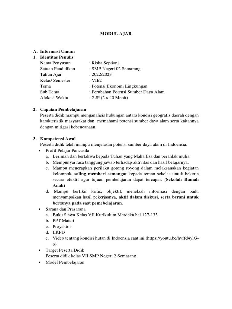 Modul Ajar Pembelajaran Terbimbing 1 Riska S | PDF