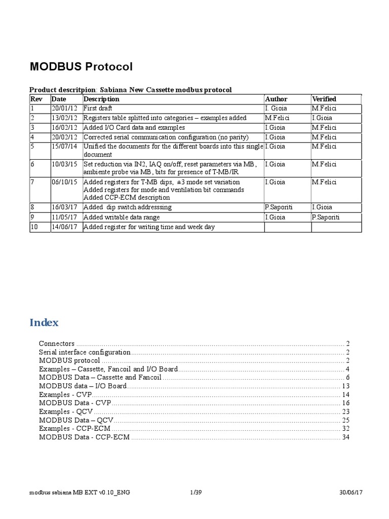Modbus Sabiana MB EXT EN Rev - 10 | PDF | Computer Engineering | Computing