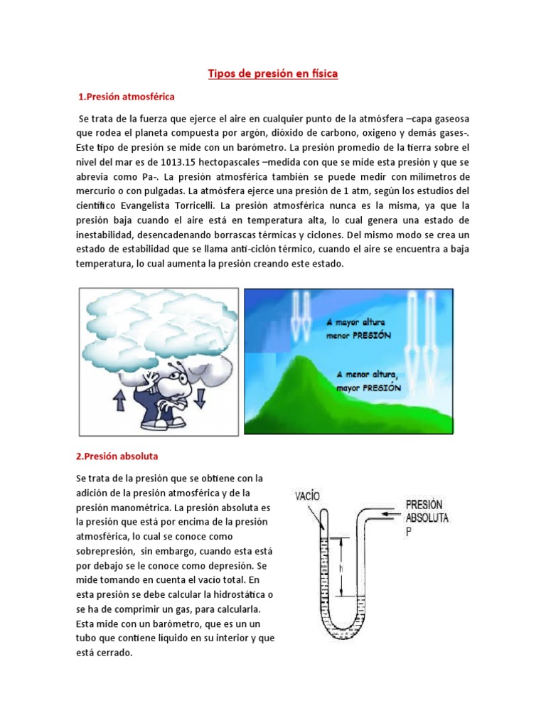 Tipos De Presion En Fisica Pdf Presión Medida De Presión