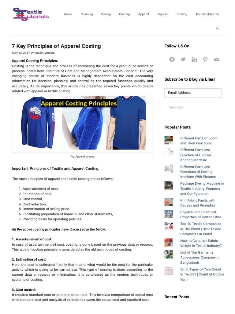 7 Key Principles of Apparel Costing - Textile Tutorials | PDF ...