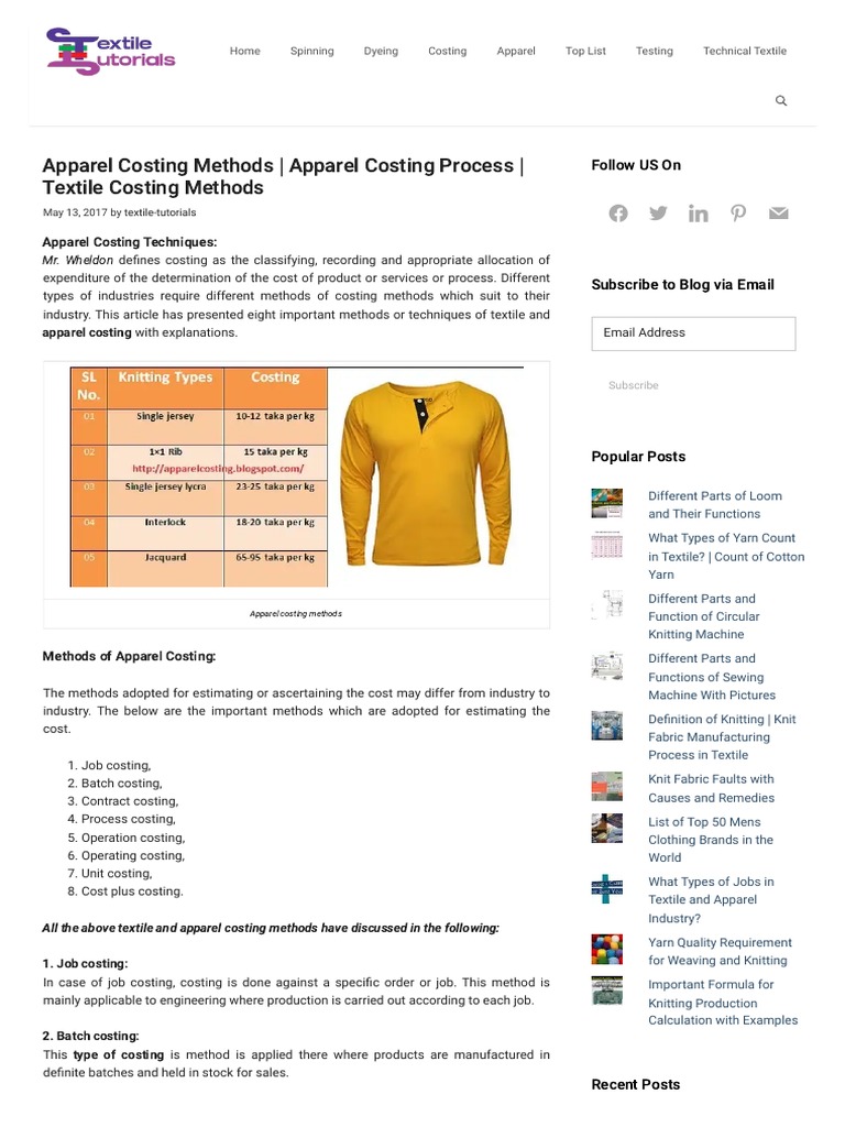 Apparel Costing Methods - Apparel Costing Process - Textile Cost | PDF