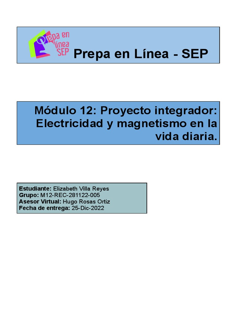 Proyecto Integrador: Electricidad y Magnetismo | PDF | Vatio | Energia electrica