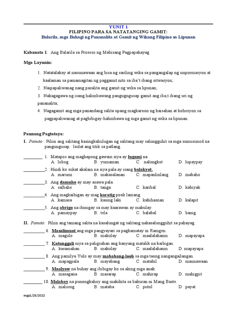 Modyul 1 - Yunit 1 | PDF