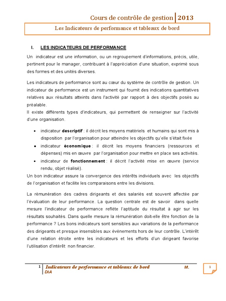 Cours Indicateurs de Performance | PDF