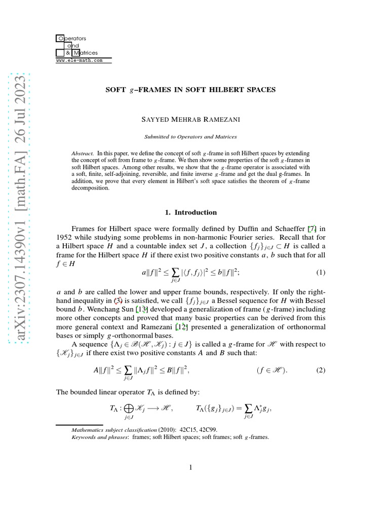 Soft G-Frames in Soft Hilbert Spaces | PDF