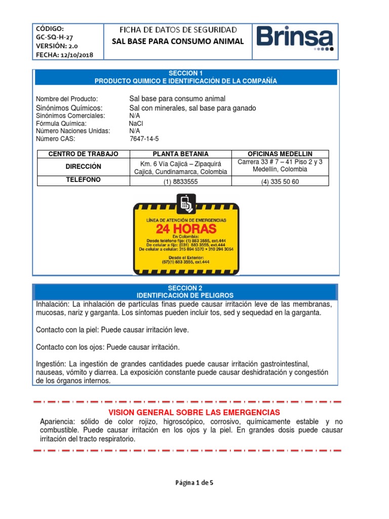 GC SQ H 27 FDS Sal Base para Consumo Animal | PDF | sal | Agua
